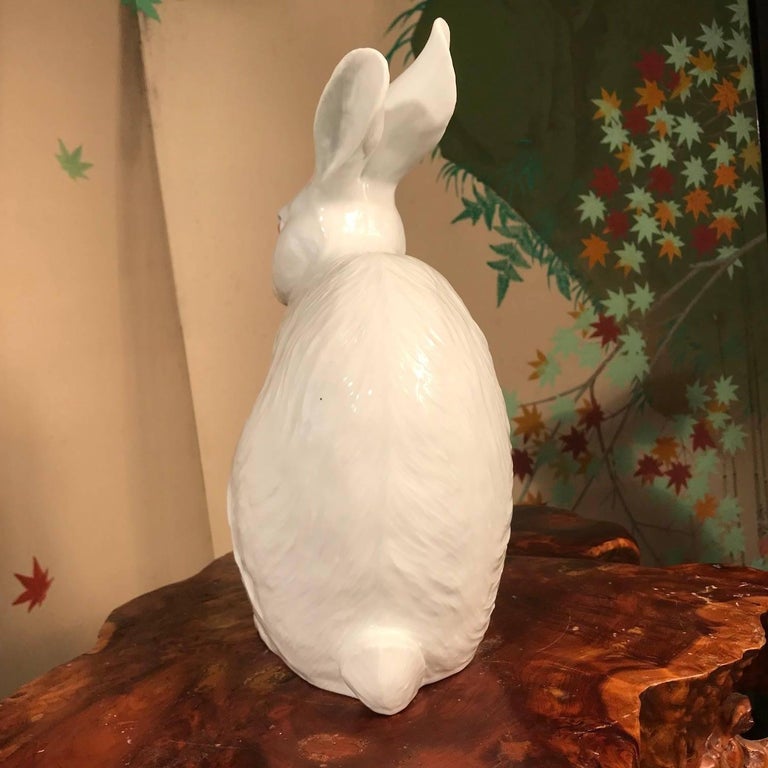 Japanese Big Pure White Rabbit Tallest Sculpture, Signed Nabeshima at ...