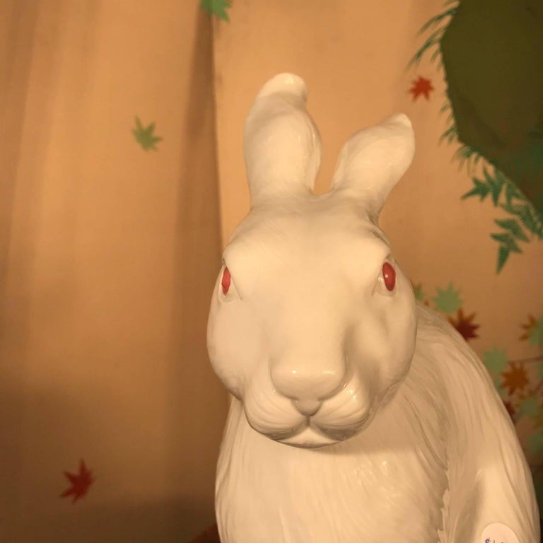 Japanese Big Pure White Rabbit Tallest Sculpture, Signed Nabeshima at ...