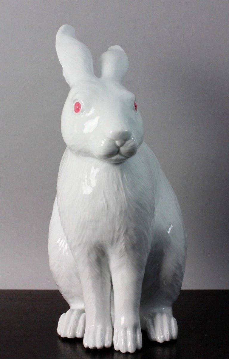 Japanese Big Pure White Rabbit Tallest Sculpture, Signed Nabeshima at ...