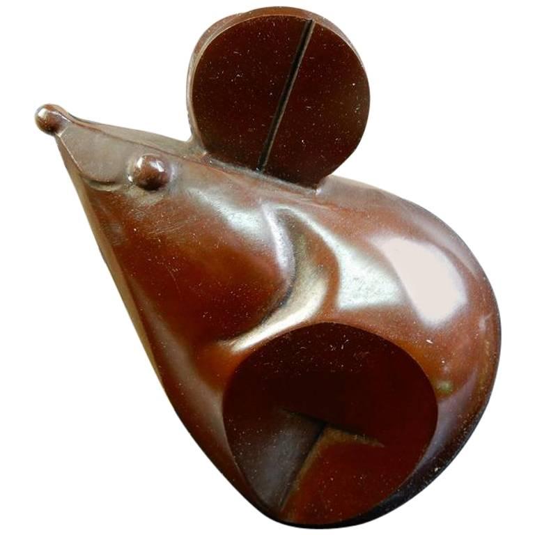 Japanese Antique Solid Cast Bronze Big Ear Mouse, Playful Signed Mint ...