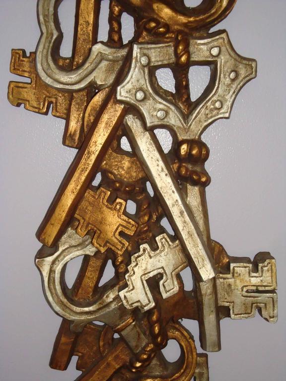 Midcentury Silver and Gold Painted Large Key Wall Hanging by Marko ...