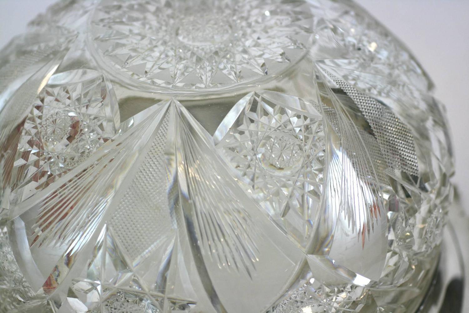 Large Victorian Crystal Punch Bowl with Sterling Lip For Sale at 1stdibs