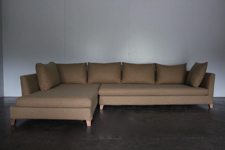 Flexform "Victor" Sectional L-Shape Sofa in Neutral Pale-Brown Woven ...