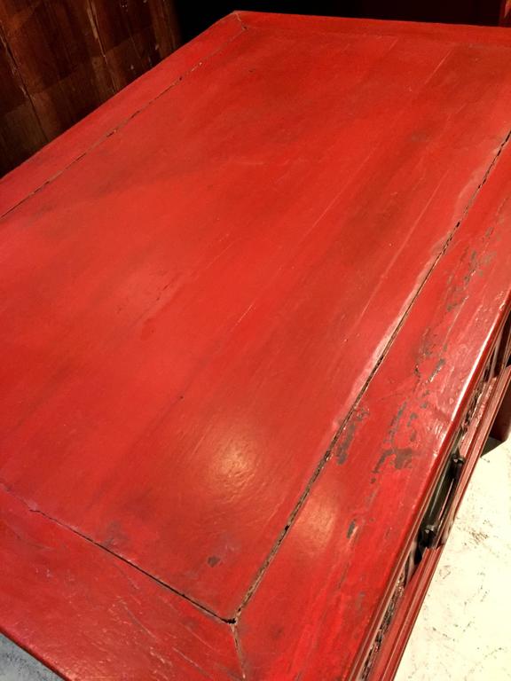 Antique Chinese Red Lacquered Table with Gilded Flowers at 1stDibs
