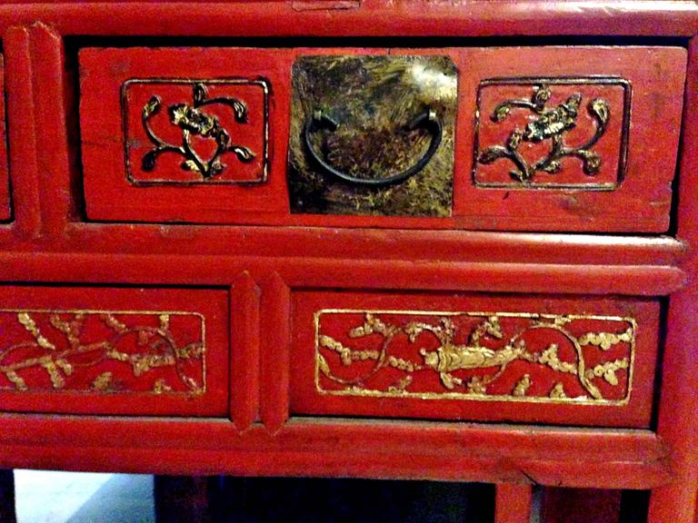 Antique Chinese Red Lacquered Table with Gilded Flowers at 1stDibs