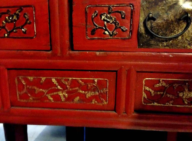 Antique Chinese Red Lacquered Table with Gilded Flowers at 1stDibs
