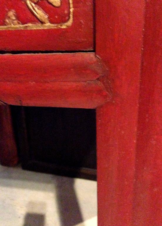 Antique Chinese Red Lacquered Table with Gilded Flowers at 1stDibs