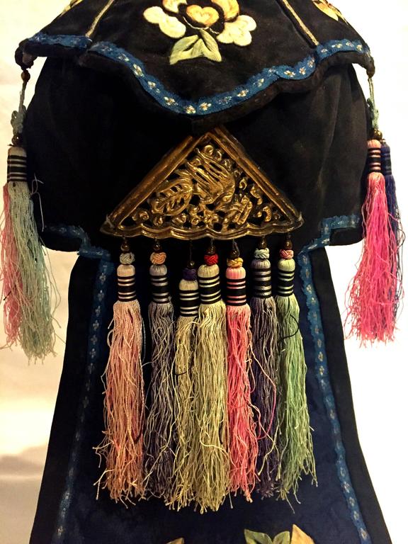 19th Century Chinese Antique Embroidered Hat with Silver Ornaments For ...