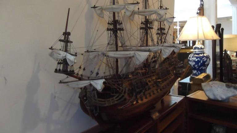 Intricate Mahogany and Teakwood Large Ship Model of a Spanish Ship at ...