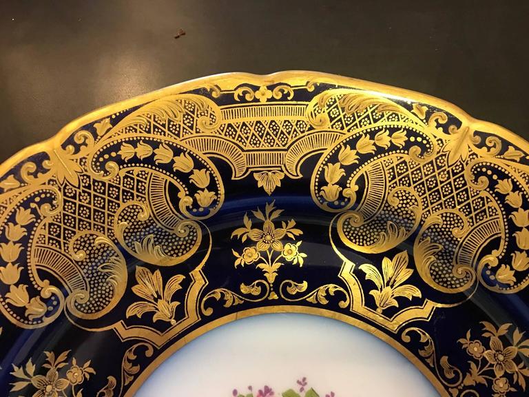 Opulent French Heavy Gilt and Cobalt Plates Set of 12 For Sale at 1stDibs