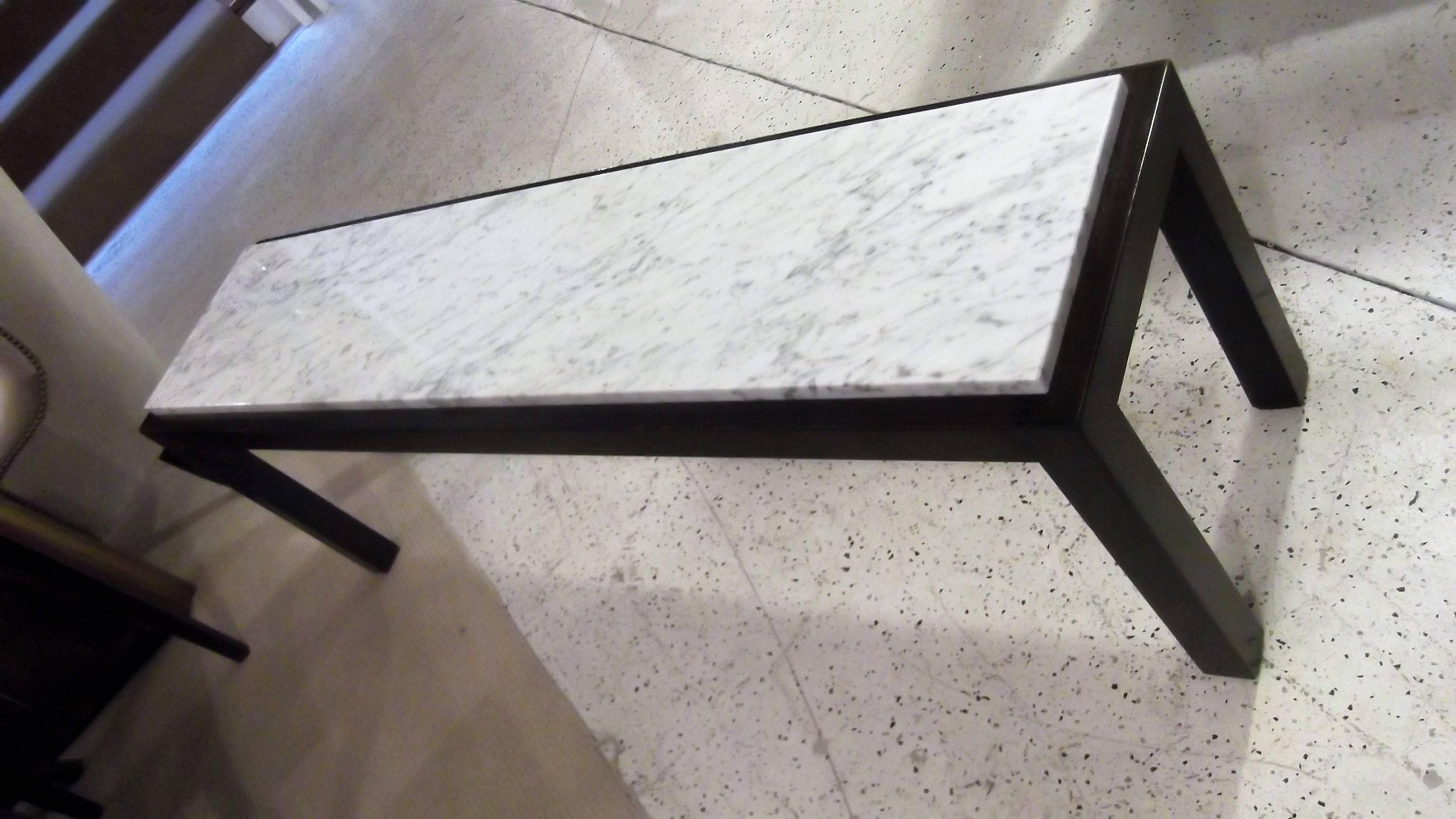 Long and Narrow Walnut and Marble Cocktail Table at 1stDibs