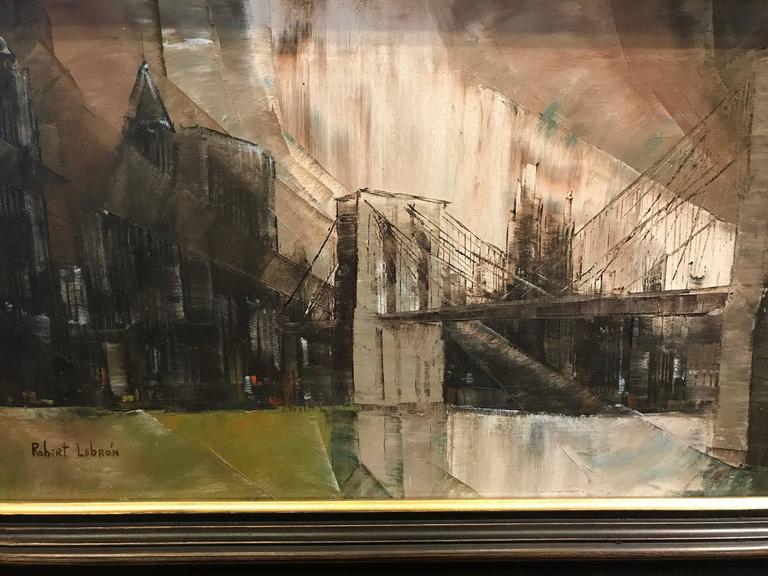Oil on Canvas of the Brooklyn Bridge Signed Robert Lebron For Sale at ...