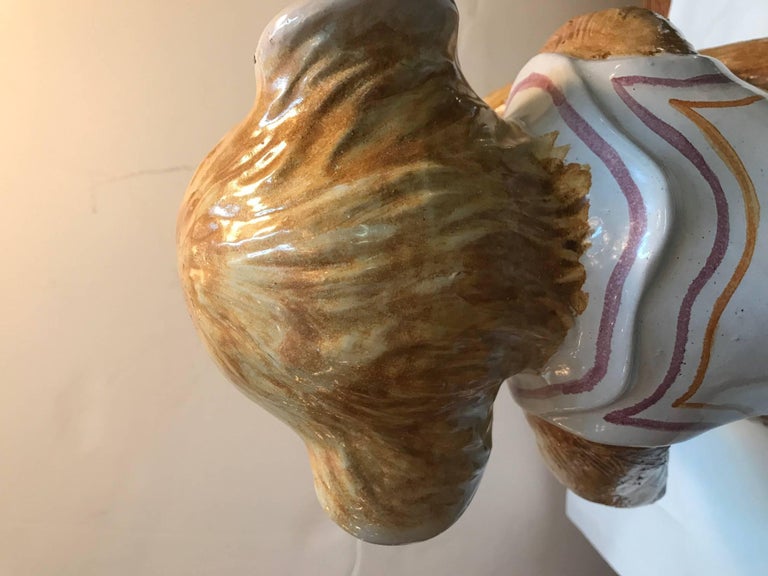 Italian Faience Pottery Sculpture of a Monkey Musician For Sale at 1stDibs