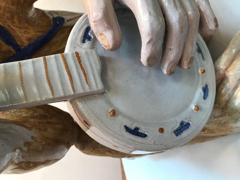 Italian Faience Pottery Sculpture of a Monkey Musician For Sale at 1stDibs