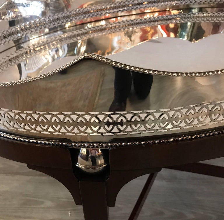 English Silver Plate Tray Table with Custom Mahogany Base at 1stDibs