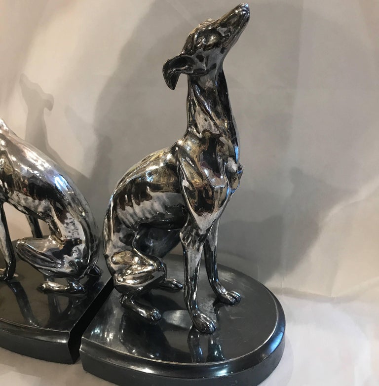 Pair of Silver Plater Greyhound Bookend Sculptures at 1stDibs