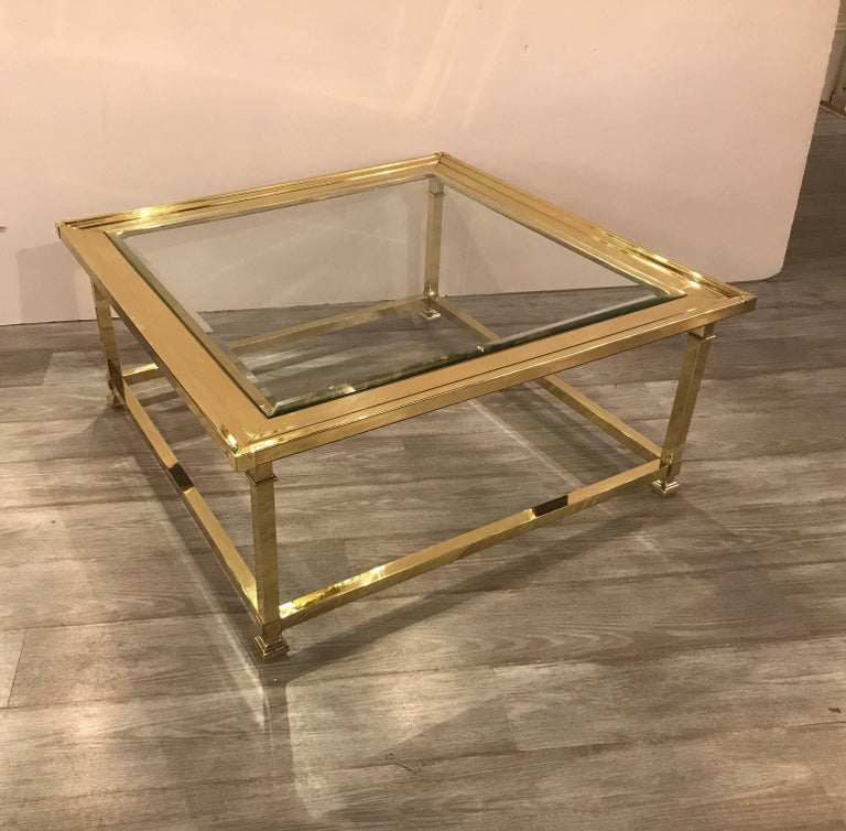 Large Square Brass and Glass Cocktail Table by Mastercraft For Sale at ...