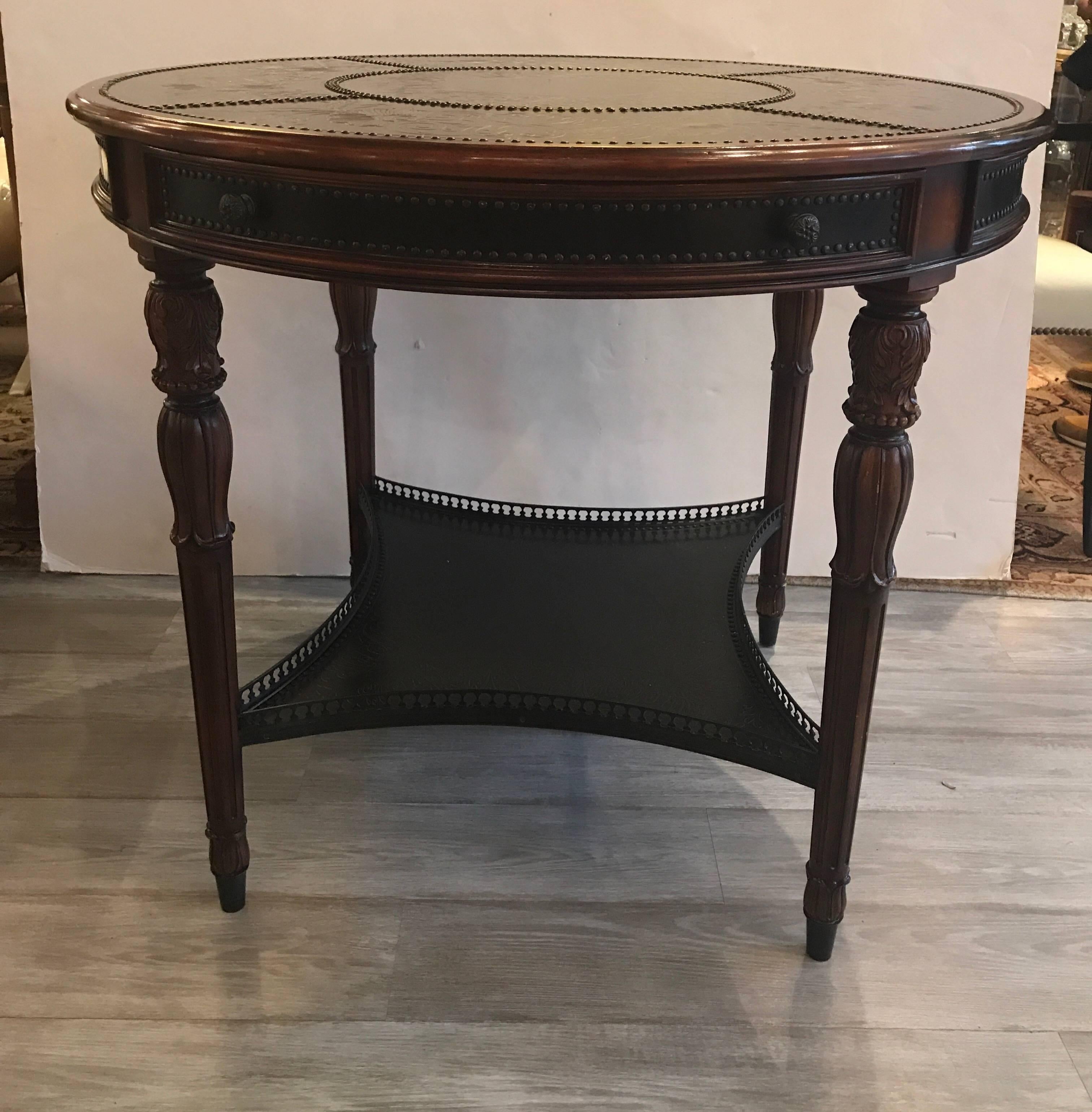 Mahogany and Engraved Copper Top Round Center Table For Sale at 1stDibs