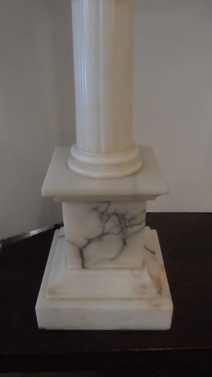 Pair of Neoclassic Carved Marble Column Lamps For Sale at 1stDibs
