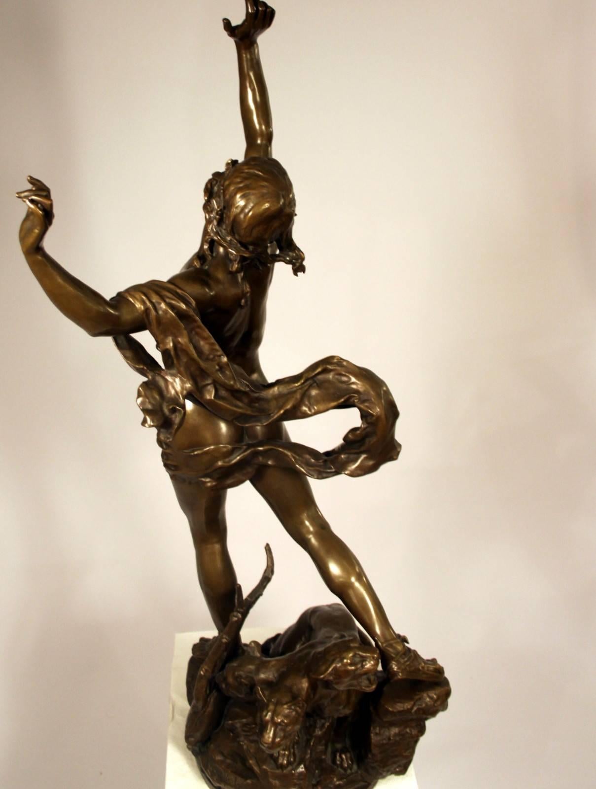 19th Century Elegant Bronze Figure Orpheus and Cerberus by Raoul Verlet ...