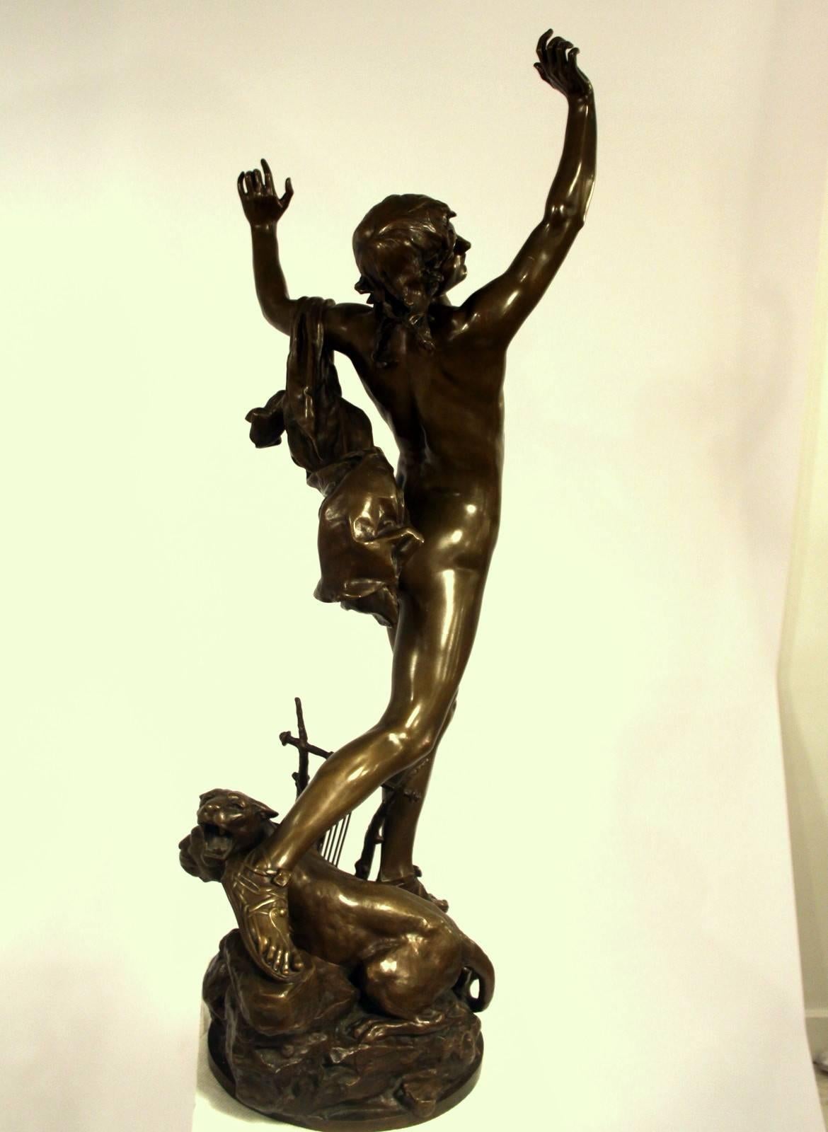 19th Century Elegant Bronze Figure Orpheus and Cerberus by Raoul Verlet ...