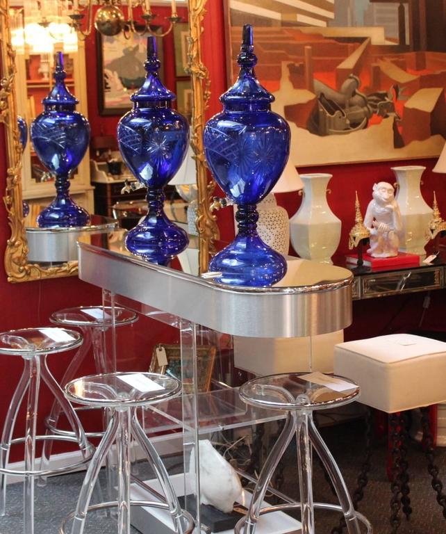 Lucite and Brushed Metal Illuminated Bar by Hills Mfg at 1stDibs