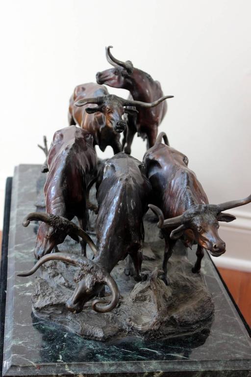Scarce "Herd of Cattle" Bronze by Roy Harris Inspired by Remington at ...
