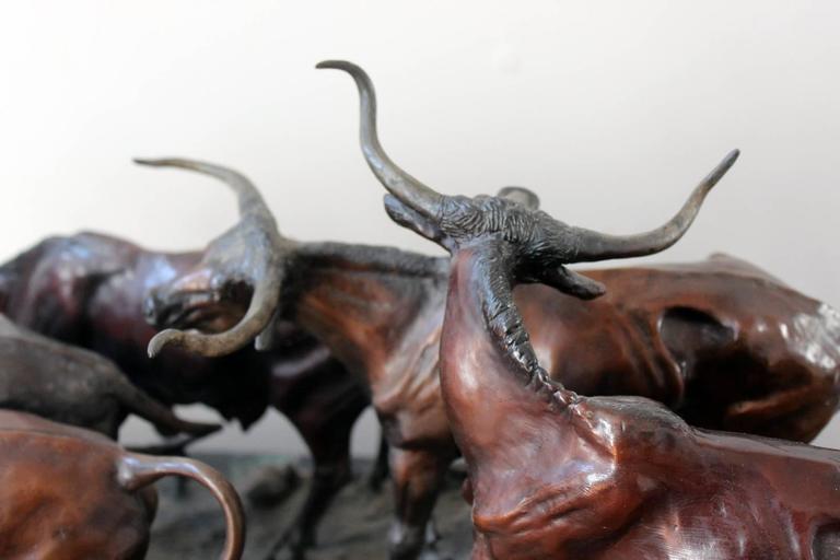 Scarce "Herd of Cattle" Bronze by Roy Harris Inspired by Remington at ...