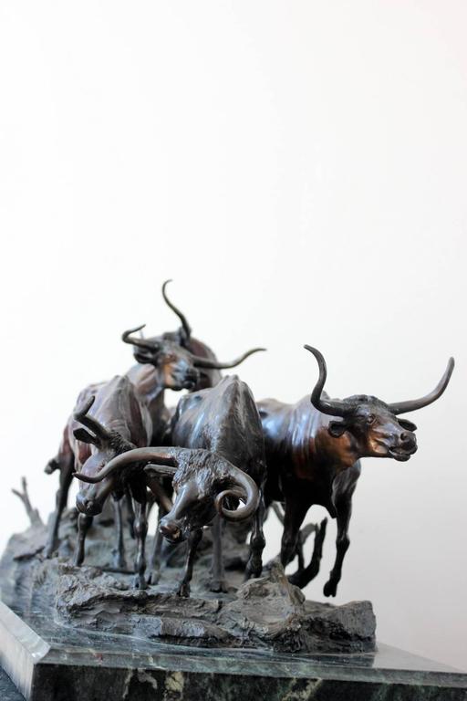 Scarce "Herd of Cattle" Bronze by Roy Harris Inspired by Remington at ...