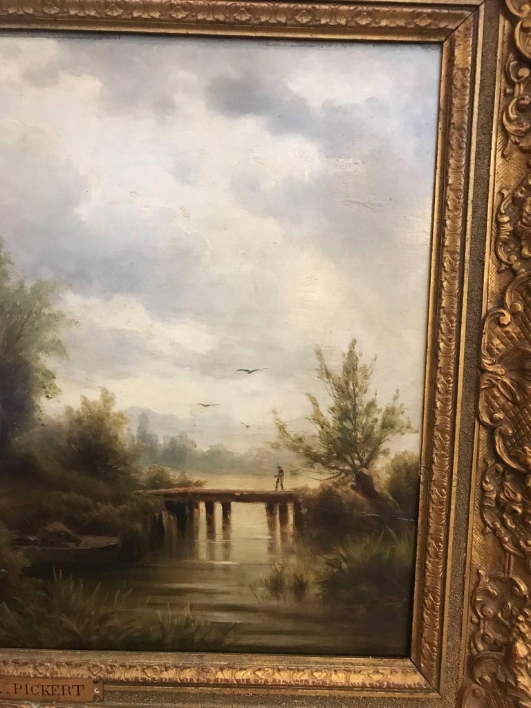 Antique Landscape Oil Painting on Board in Giltwood Frame, Signed by the Artist For Sale at 1stDibs