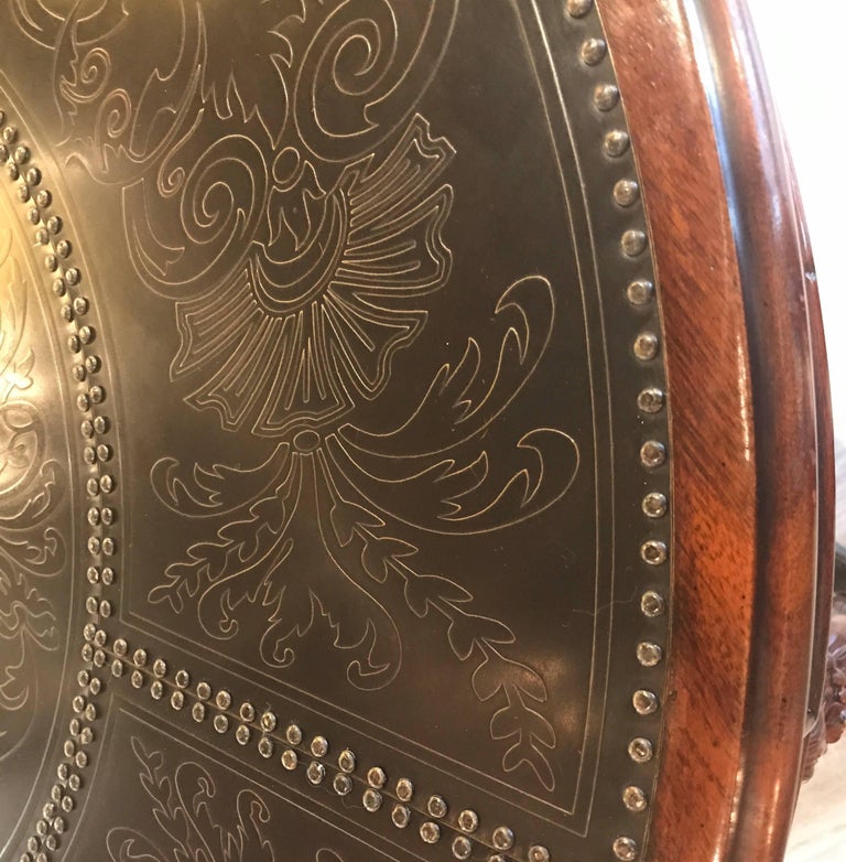 Mahogany and Engraved Copper Top Round Center Table For Sale at 1stDibs