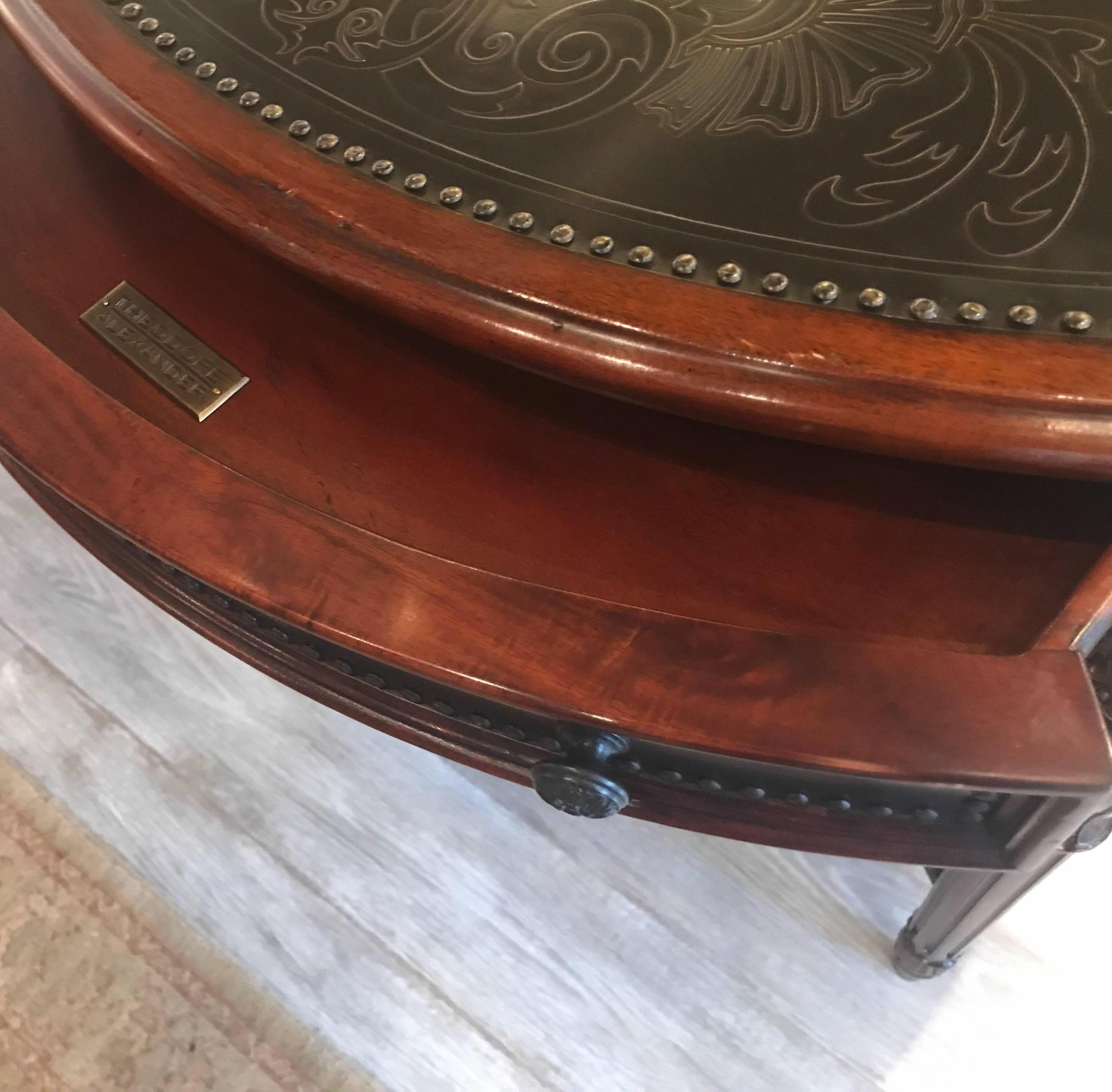 Mahogany and Engraved Copper Top Round Center Table For Sale at 1stDibs