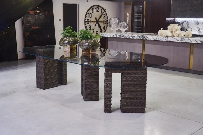 Fortis Dining Table, Clear Glass Finish, Three Bases and Squoval For ...
