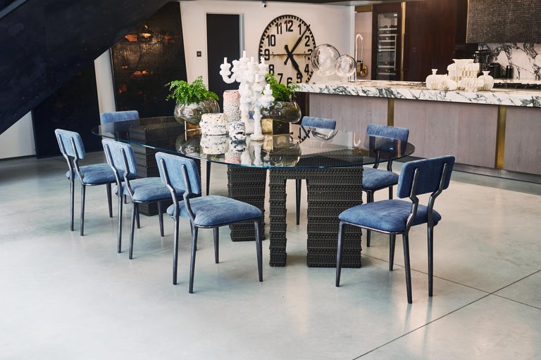 Fortis Dining Table, Clear Glass Finish, Three Bases and Squoval For ...