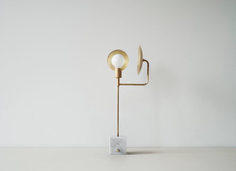 Workstead Orbit Table Lamp Two with Stone Base and Convex Reflectors at ...