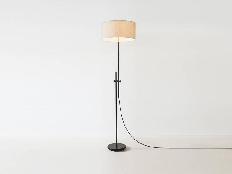 Workstead Shaded Floor Lamp in Black with Adjustable Stem and Linen ...