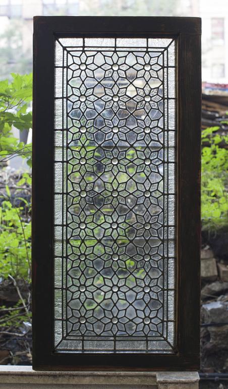 Antique Leaded Glass Window with Floral Pattern and Glass Jewels For ...