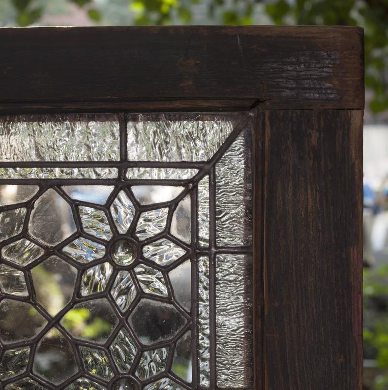 Antique Leaded Glass Window with Floral Pattern and Glass Jewels For ...