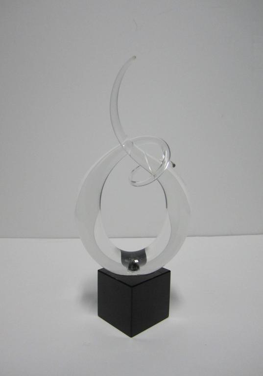 Signed Modern Abstract Clear Art Glass Sculpture On Black Marble Base For Sale At 1stdibs