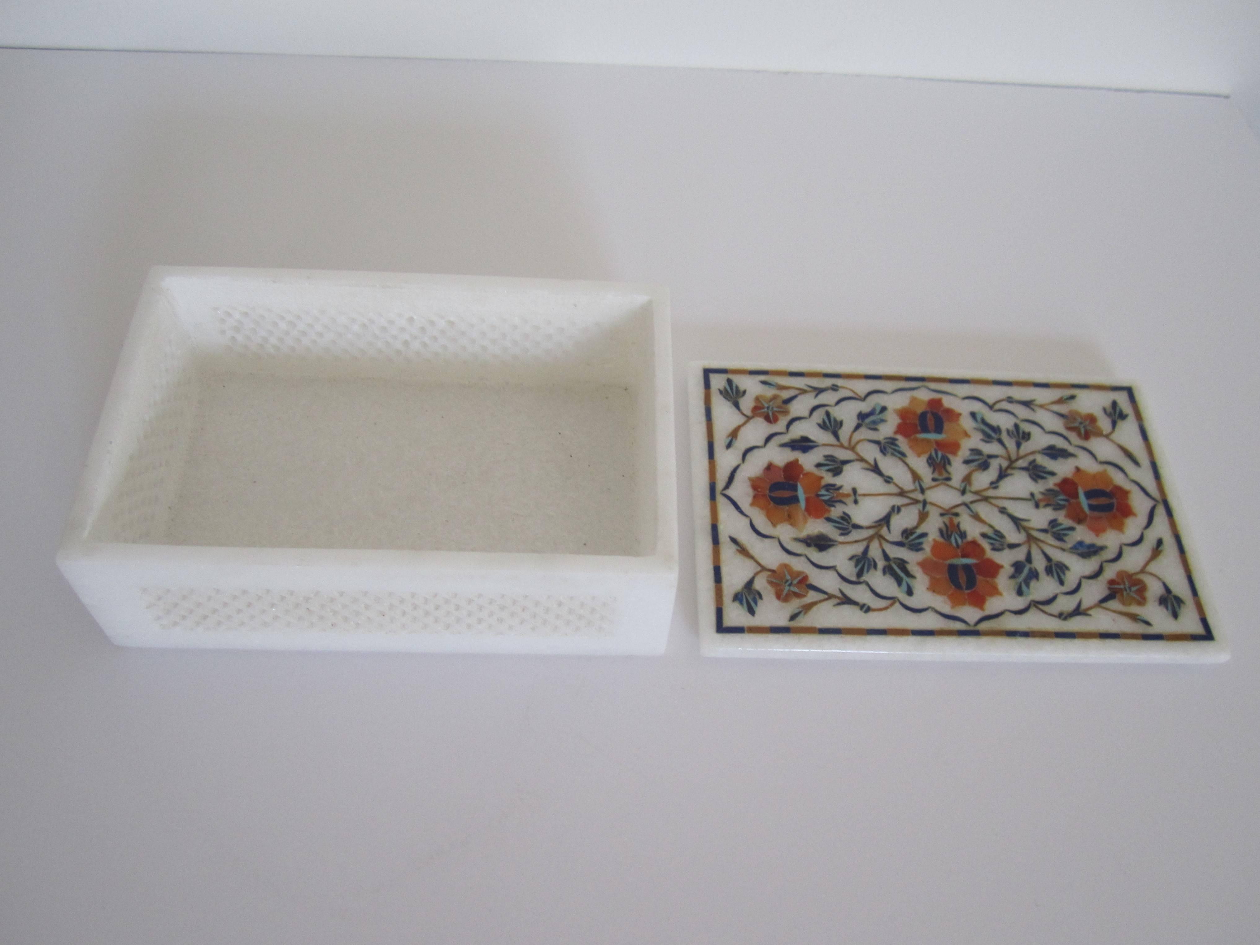 Vintage White Marble Box with Inlaid Top at 1stDibs