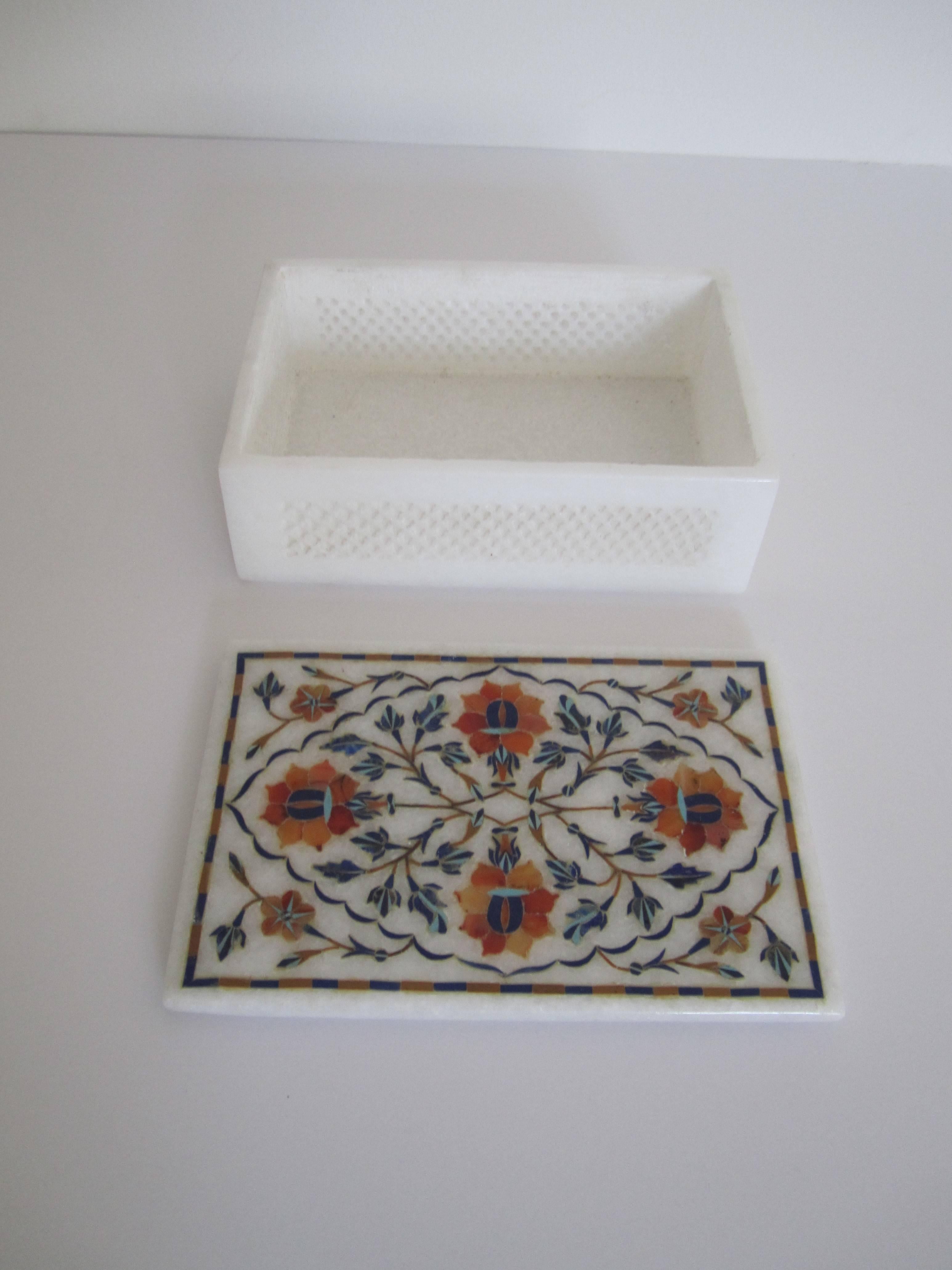 Vintage White Marble Box with Inlaid Top at 1stDibs