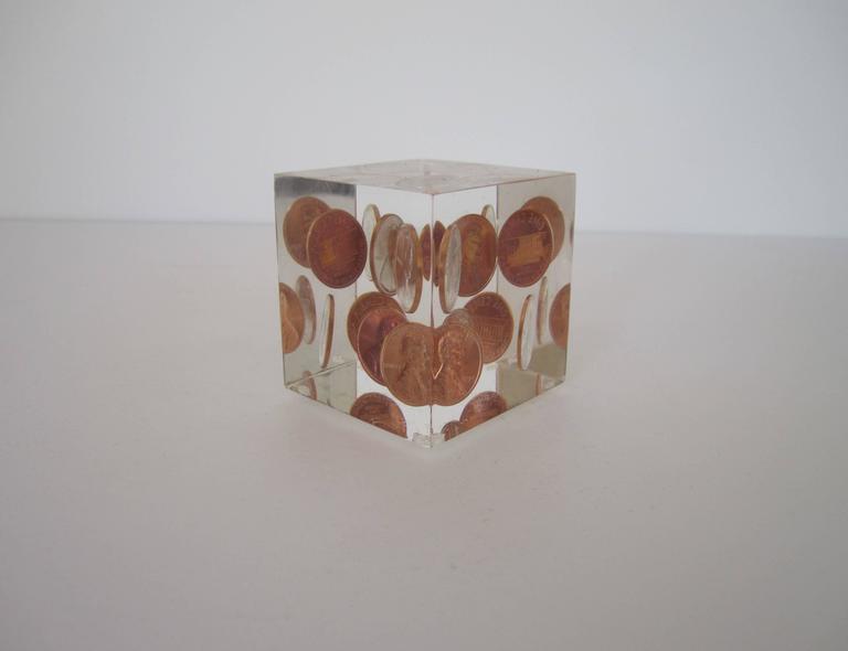 Vintage Lucite and Copper Penny Paperweight, circa 1974 at 1stDibs ...