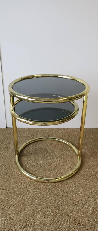 Modern Swivel Round Brass and Glass Side Table After Milo Baughman, ca ...