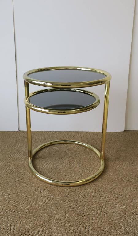 Modern Swivel Round Brass and Glass Side Table After Milo Baughman, ca ...