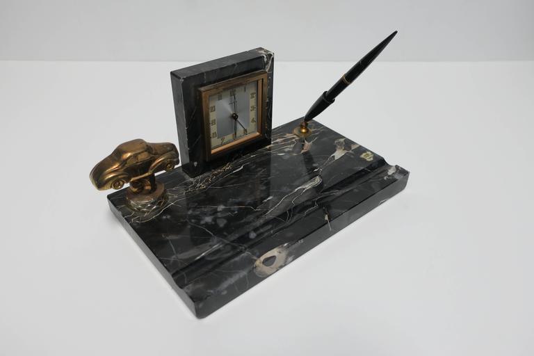 French Art Deco Black Marble Clock and Pen Desk Set at 1stDibs | art ...