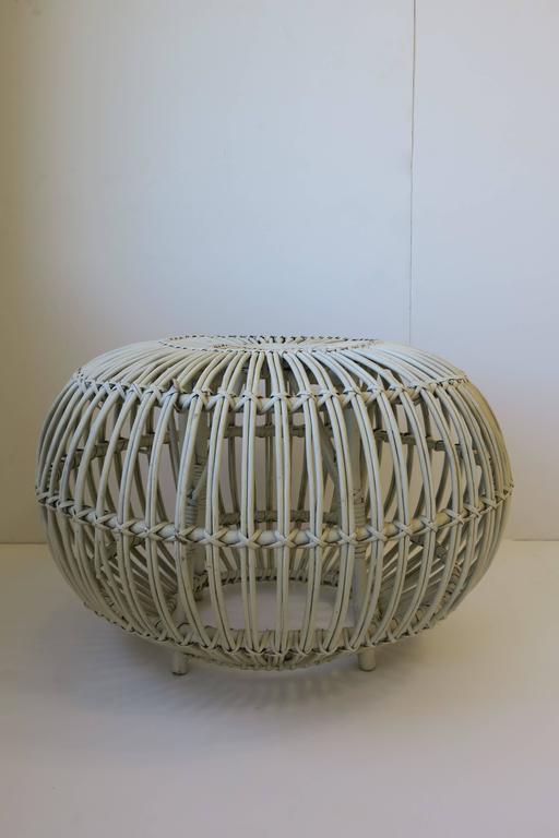 Midcentury Round White Rattan Stool or Side Table by Franco Albini at ...