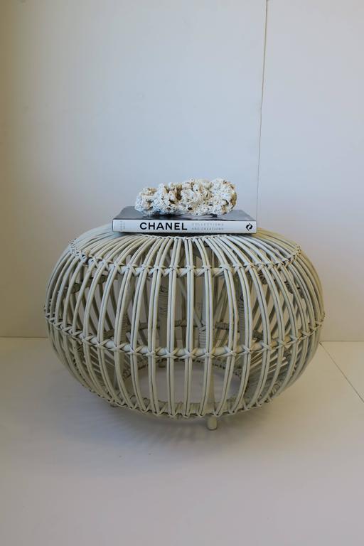 Midcentury Round White Rattan Stool or Side Table by Franco Albini at ...