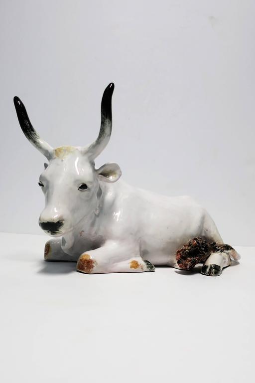 Italian White Pottery Animal Bovine Cow Sculpture For Sale at 1stDibs ...