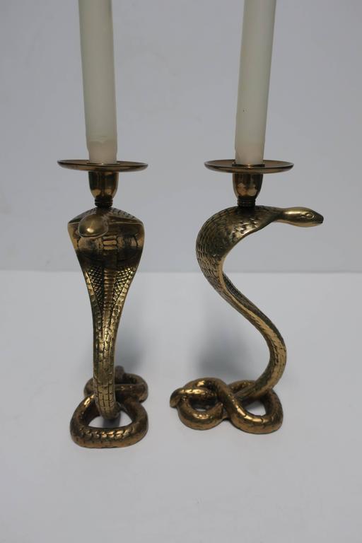 Pair of Solid Brass Cobra Snake Sculpture Candlestick Holders at 1stdibs