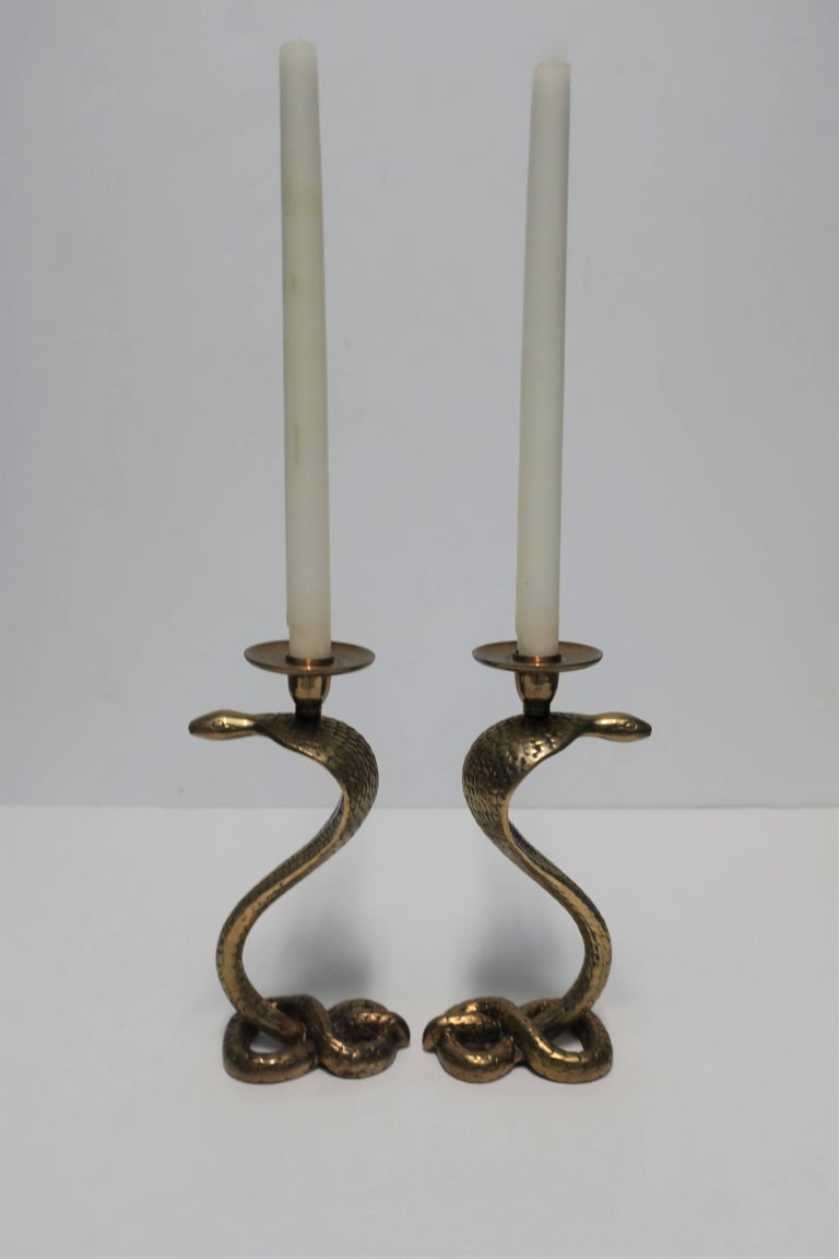 Pair of Solid Brass Cobra Snake Sculpture Candlestick Holders at ...